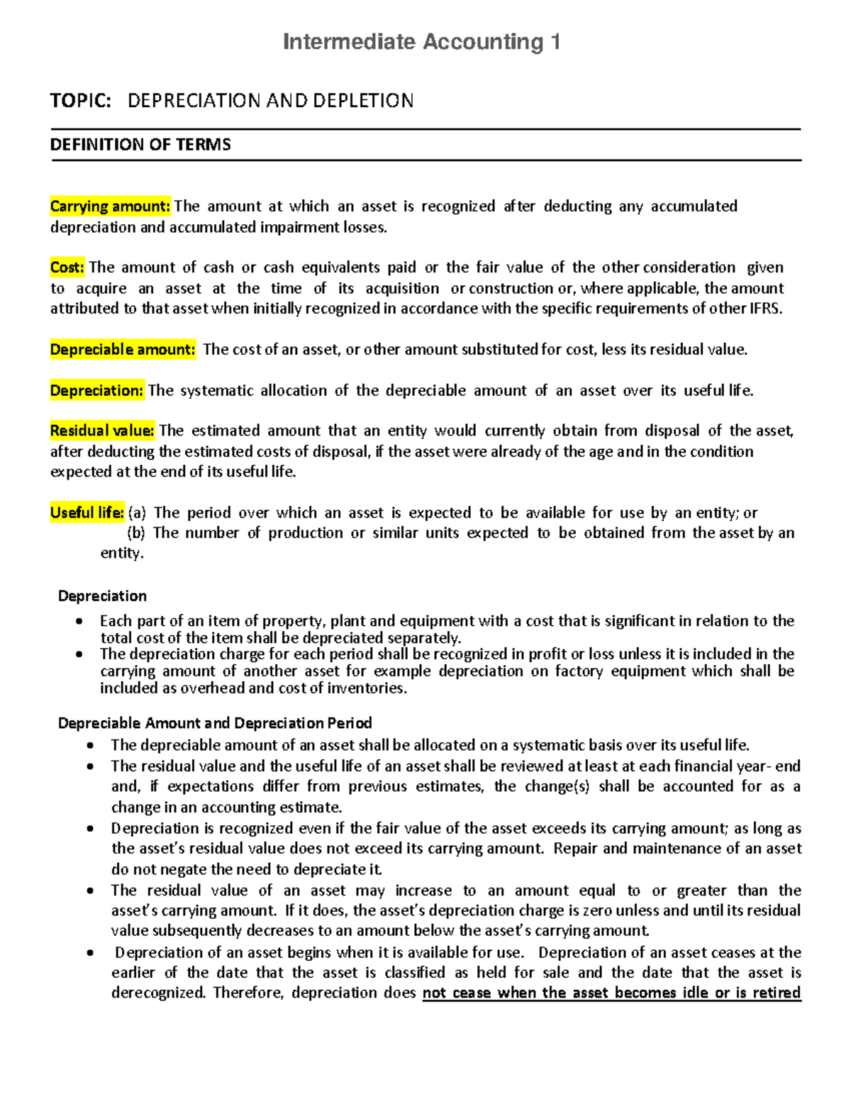 Intermediate Accounting 1: Depreciation and Depletion Overview - Studocu