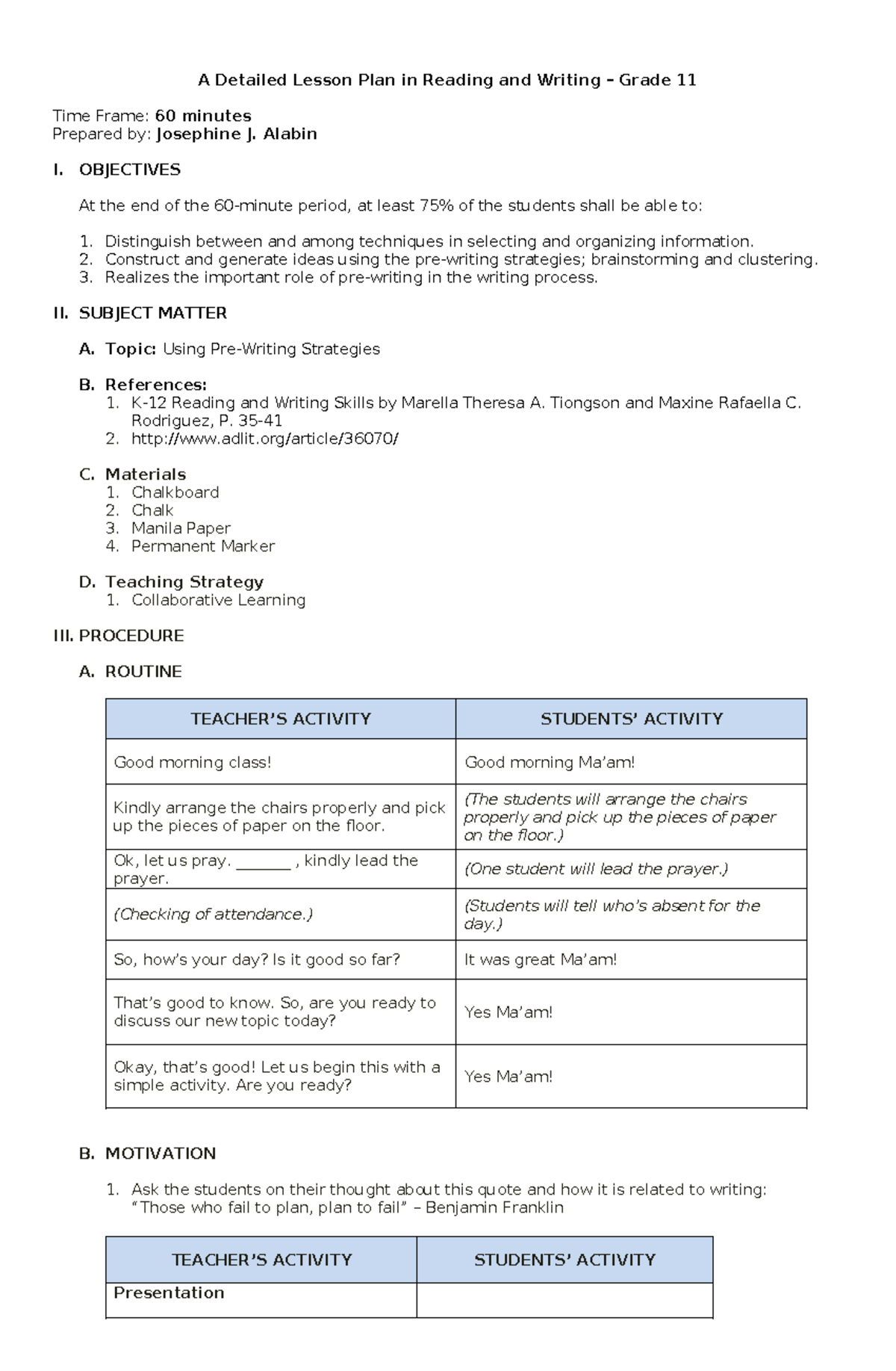 402041157 A Detailed Lesson Plan in Reading and Writing Grade 11 - A ...