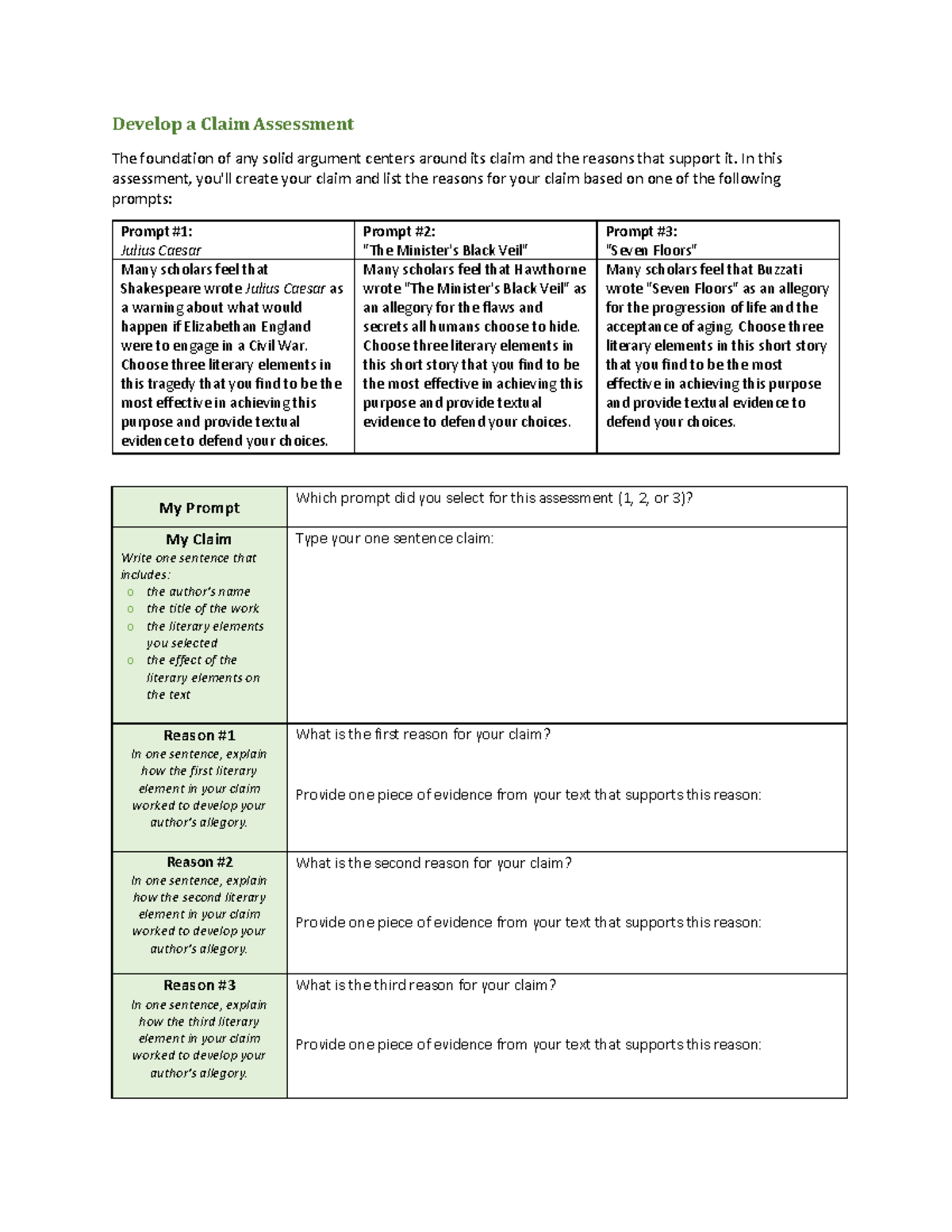 3 - notes for class - Develop a Claim Assessment The foundation of any ...