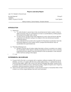Lab 111 Projectile Motion - Physics Laboratory Report Title (5 points ...