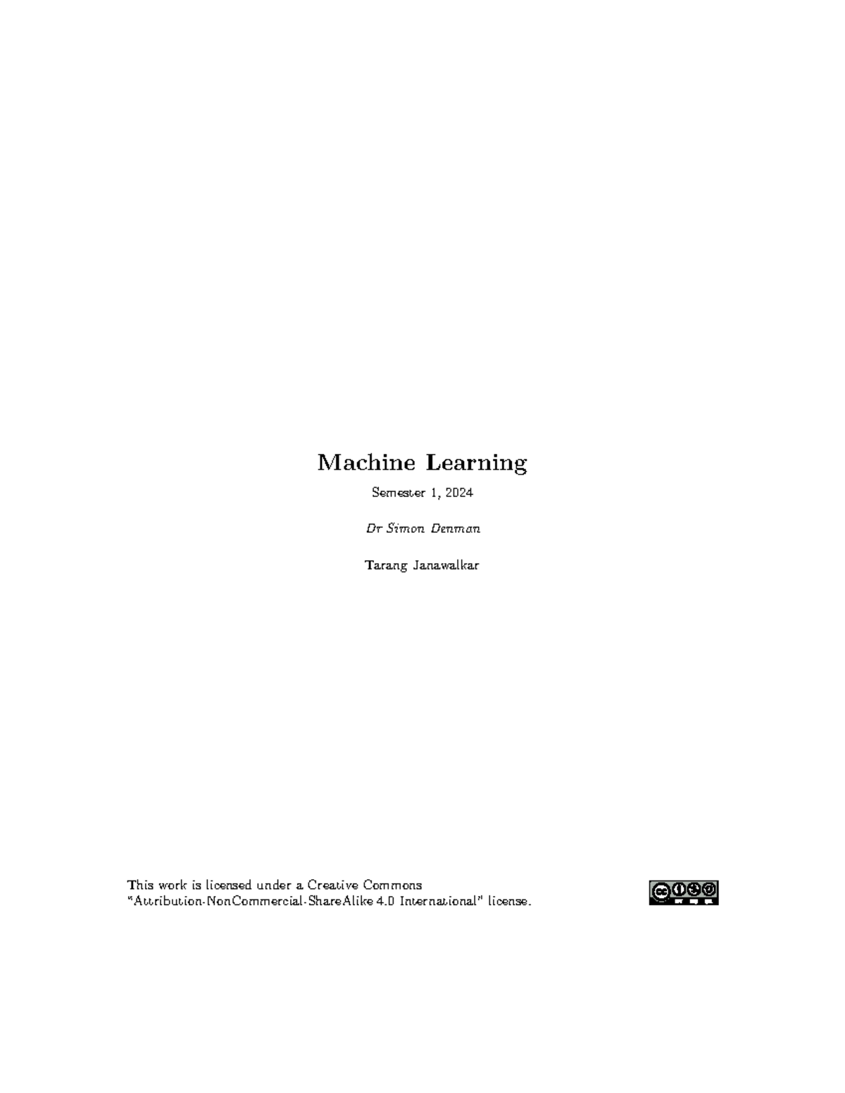 CAB420 Lecture Notes - Machine Learning Semester 1, 2024 Dr Simon ...