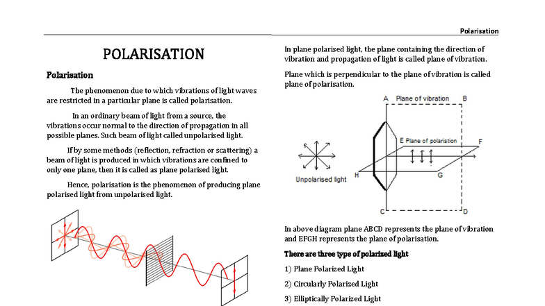 Physics POLARISATION: Understanding Light and Its Properties - Studocu