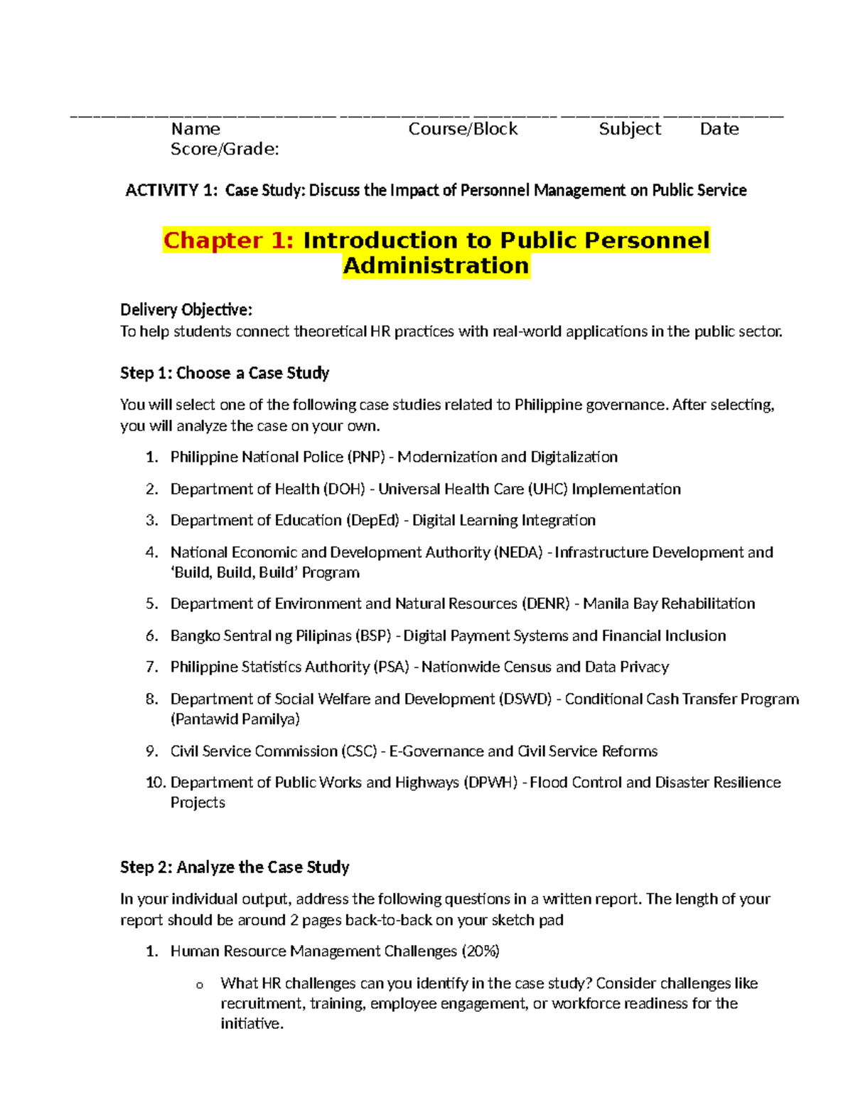 PA 8 Acitivity 1 Chapter 1