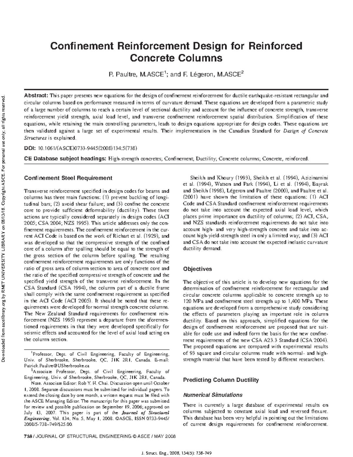 Confinement Reinforcement Design for Concrete Columns: A Study (CE 134 ...