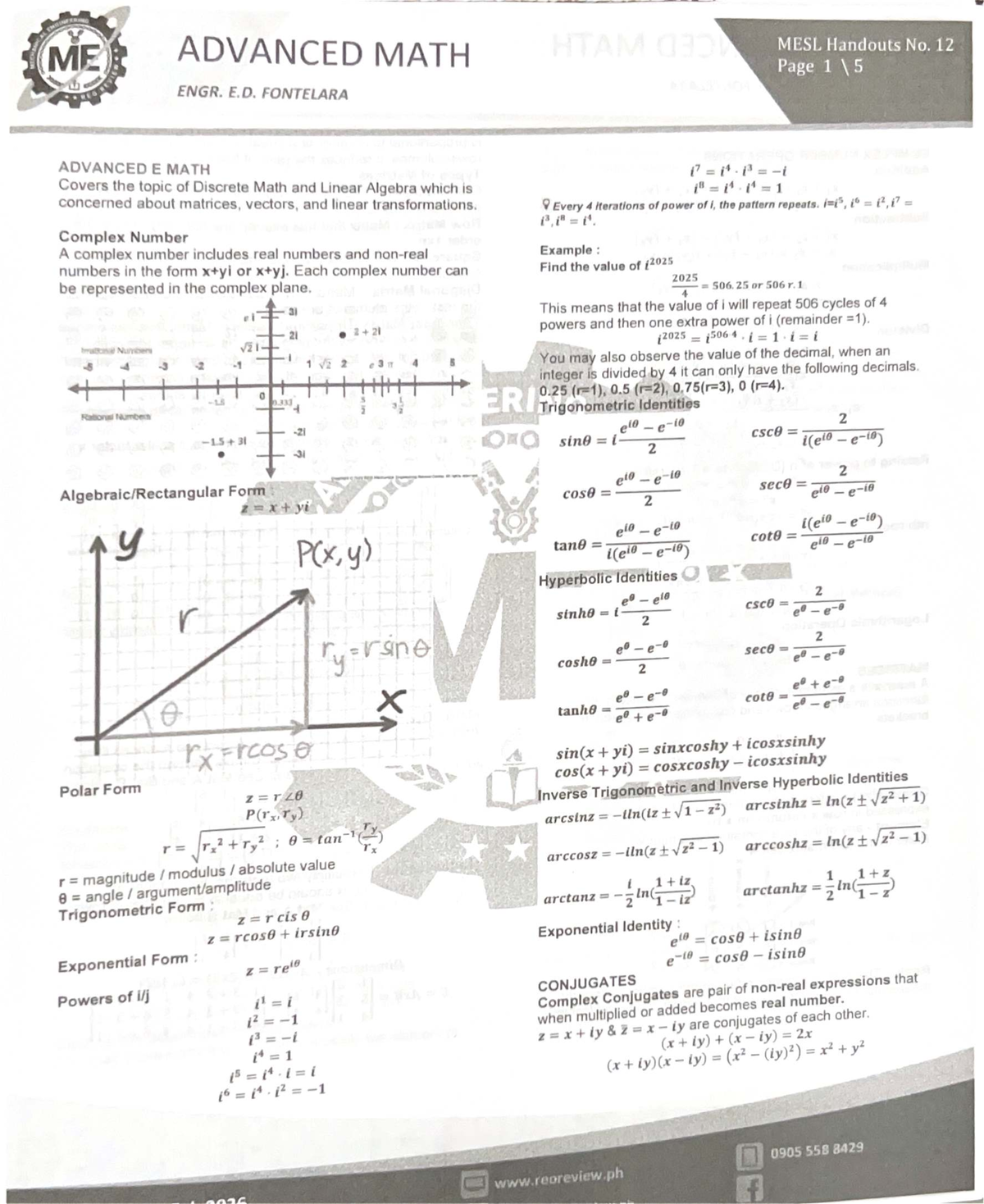 ADVANCED MATH & ENGINEERING ECONOMY MESL Handouts Overview - Studocu