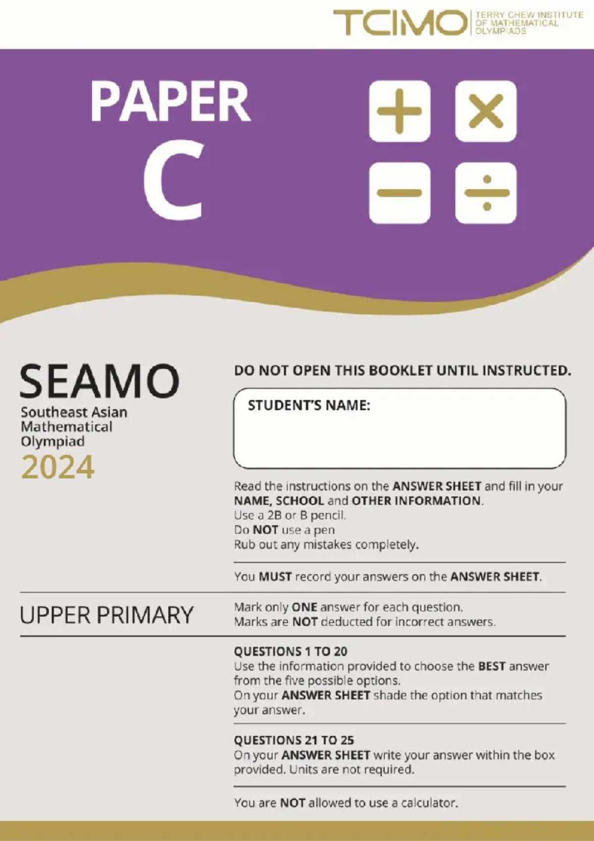 TCIMO SEAMO 2024 Paper C Instructions and Guidelines - Studocu