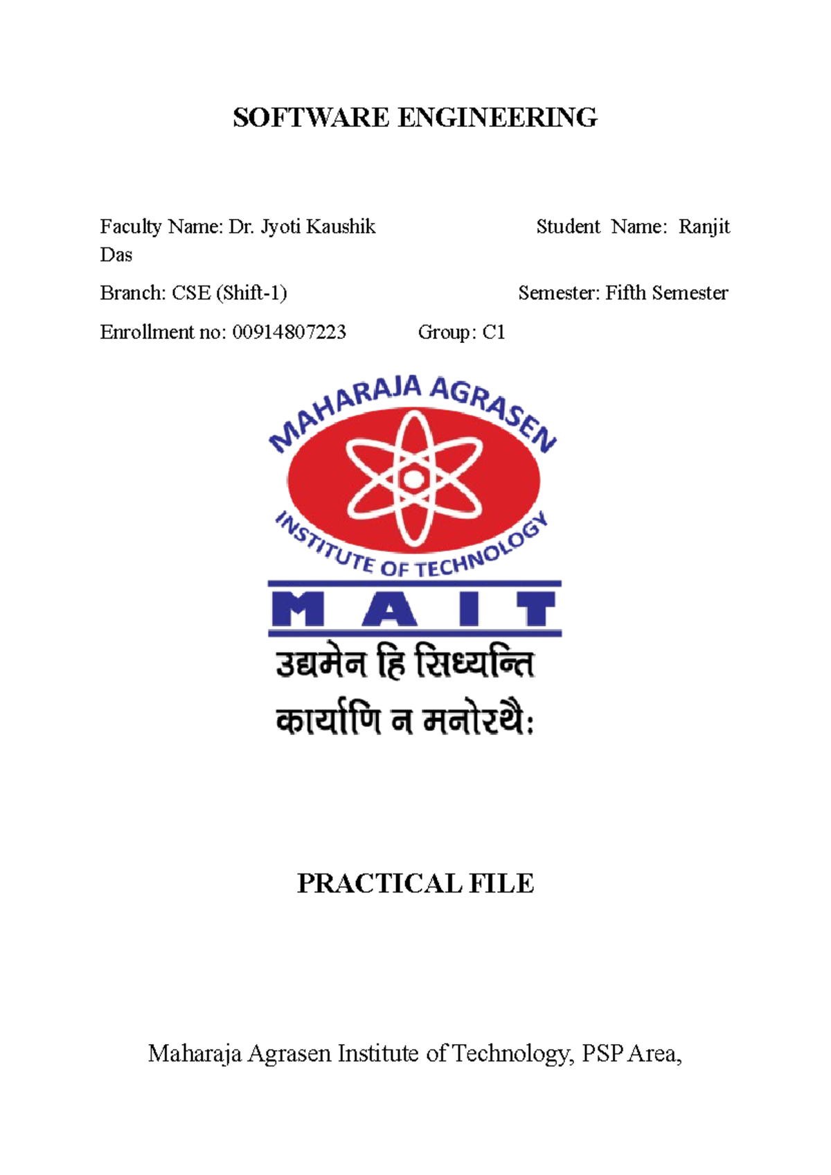 CSE 5th Sem Software Engineering Practical File - Lab Assessment ...