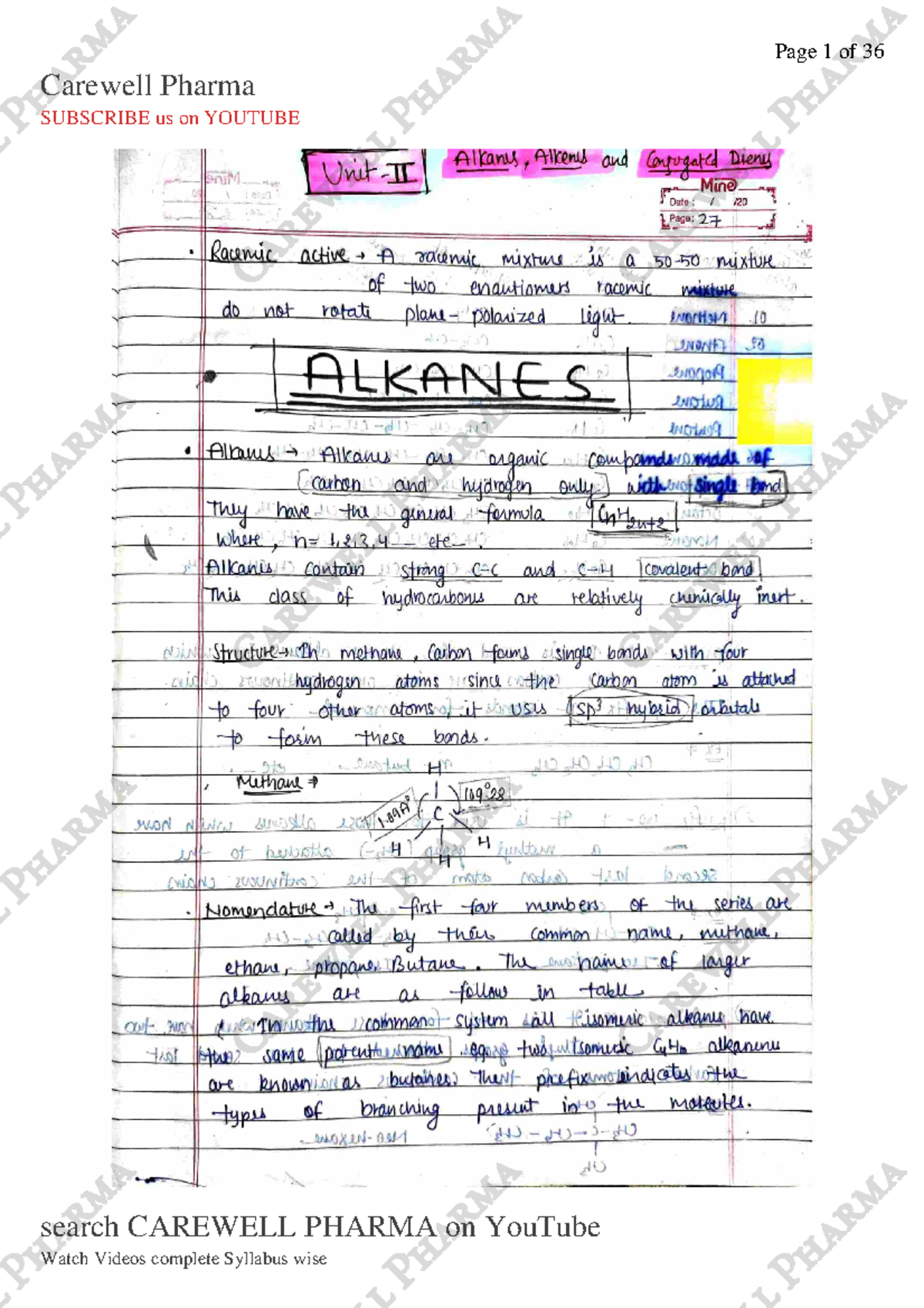 Organic Chemistry 2nd Unit Semester 2: Alkanes, Alkenes, and Alkynes ...