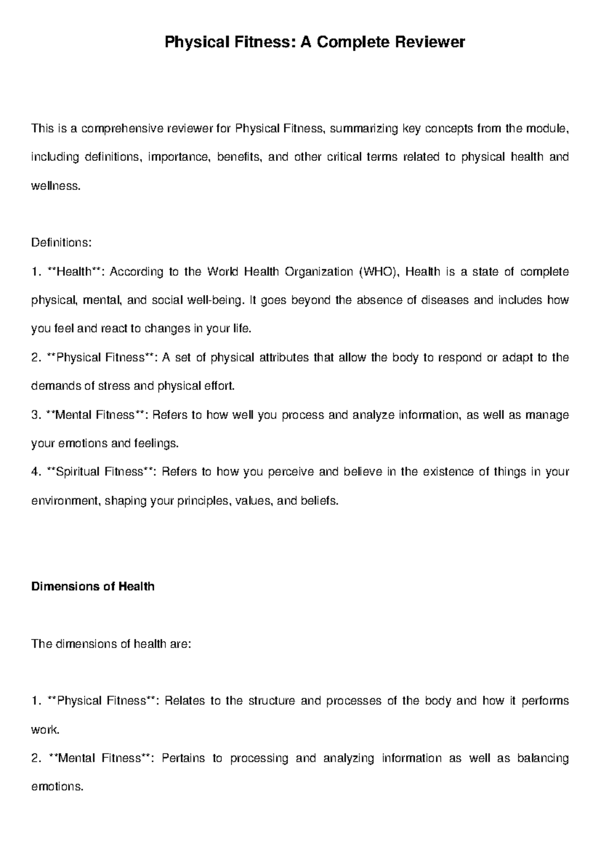 PATFITH 101: Physical Fitness Module 2 Comprehensive Reviewer - Studocu