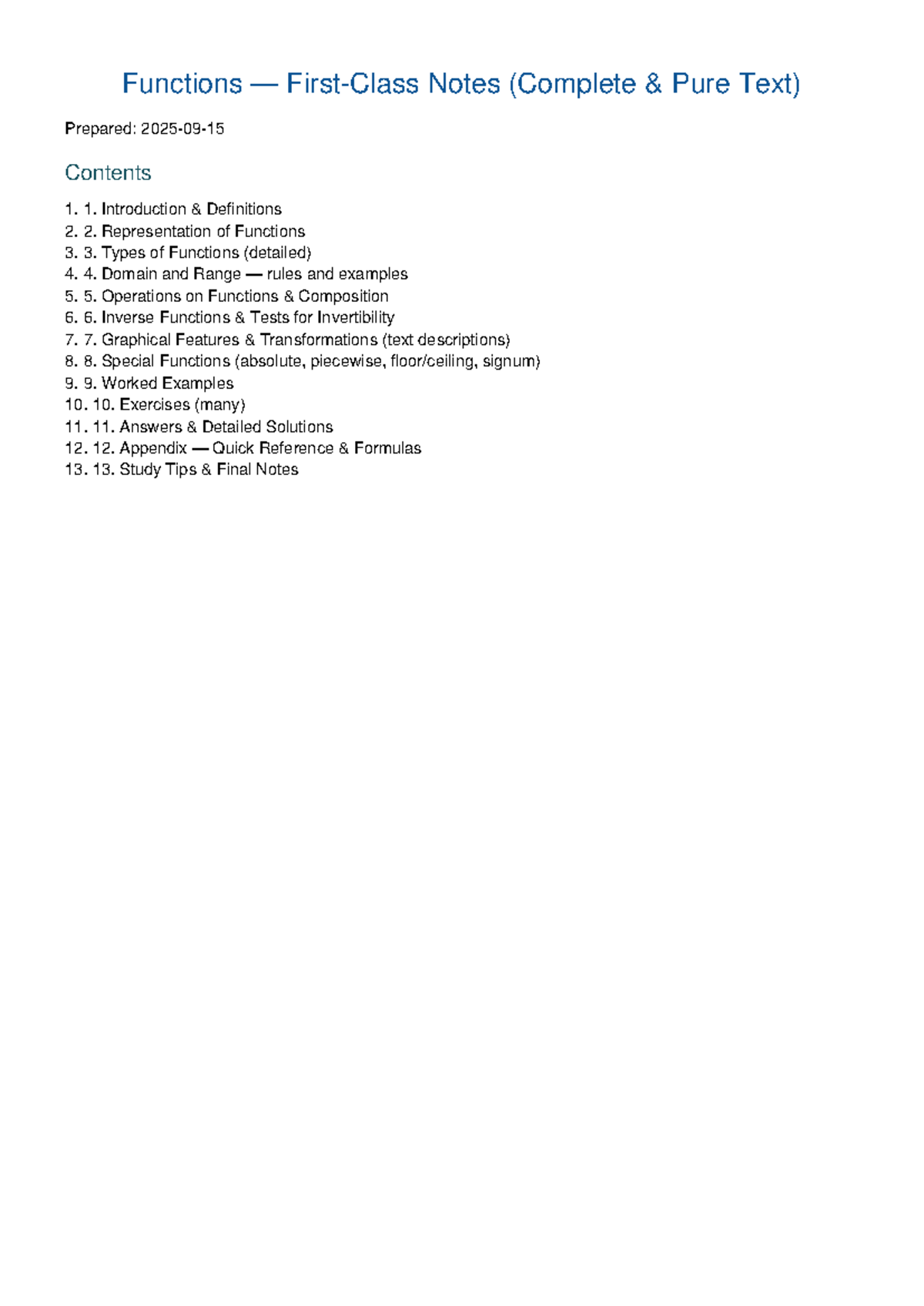 Functions Master Notes (Complete & Detailed) - Studocu