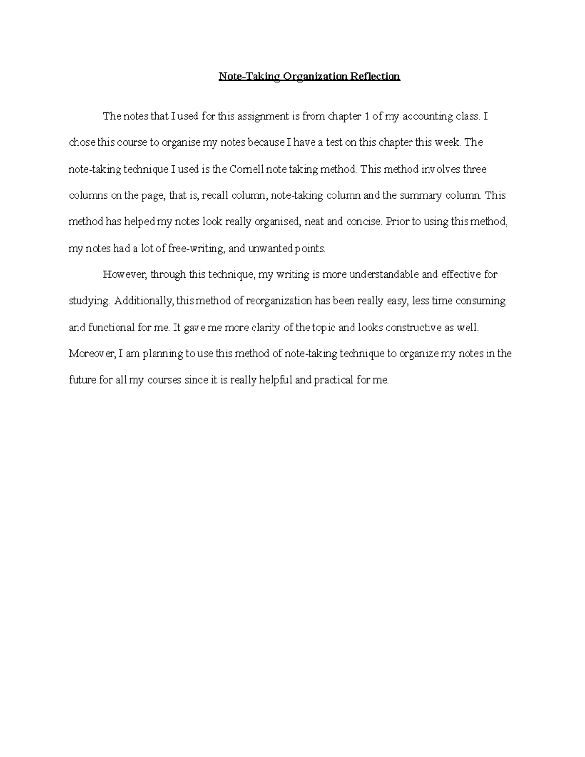 ACC 101: Note-Taking Organization Reflection Using Cornell Method - Studocu