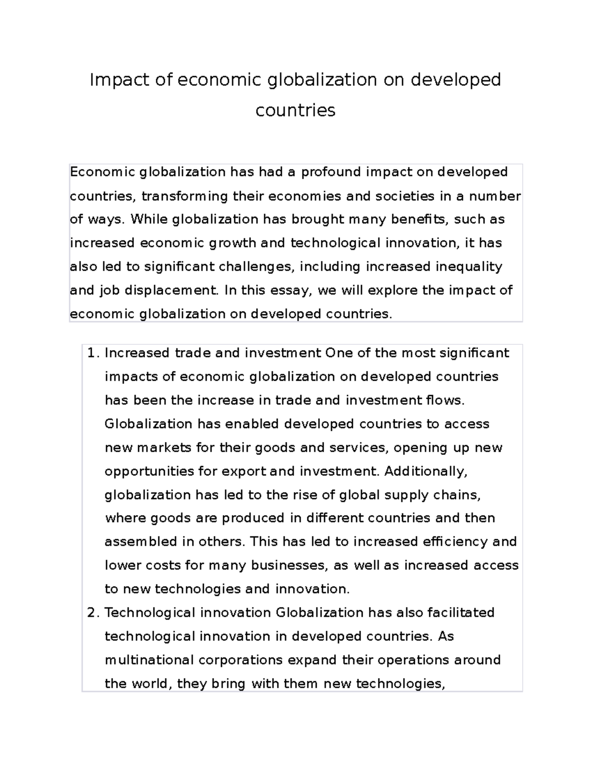 Impact of Economic Globalization on Developed Countries: A Study - Studocu