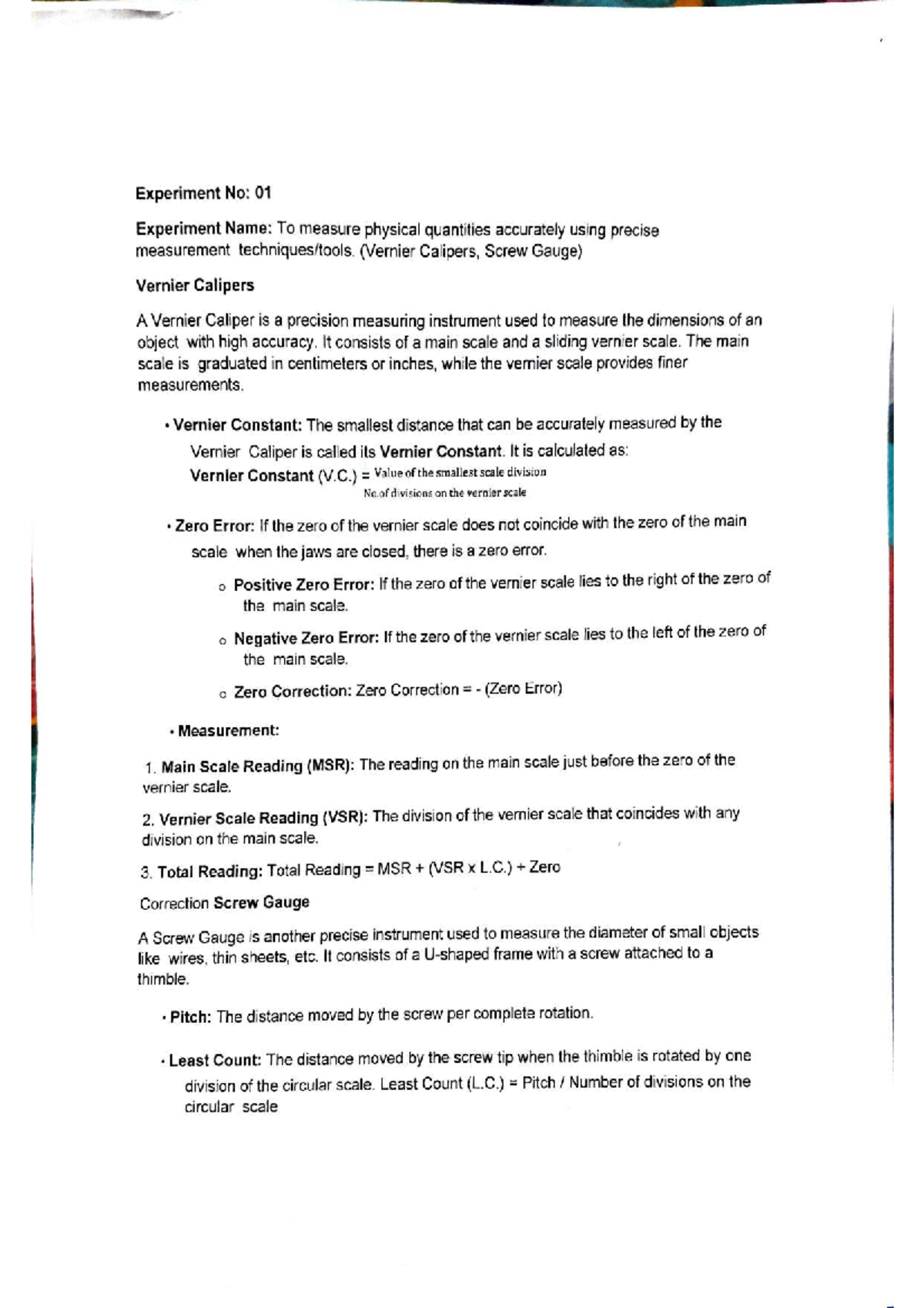 Physics-II Lab Experiment: Accurate Measurement with Vernier Calipers ...