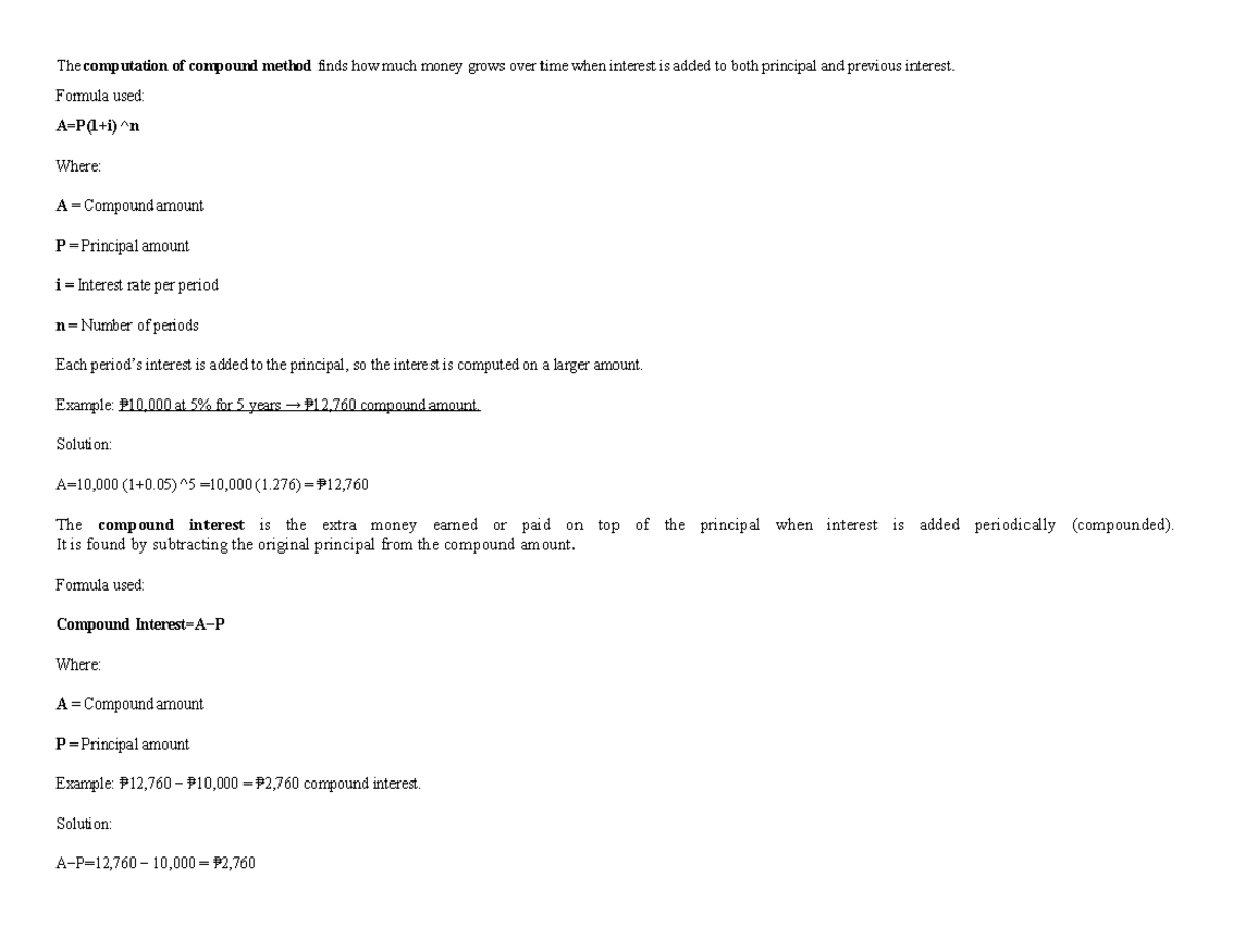 Lecture Notes: Understanding Compound Interest Calculation - Studocu