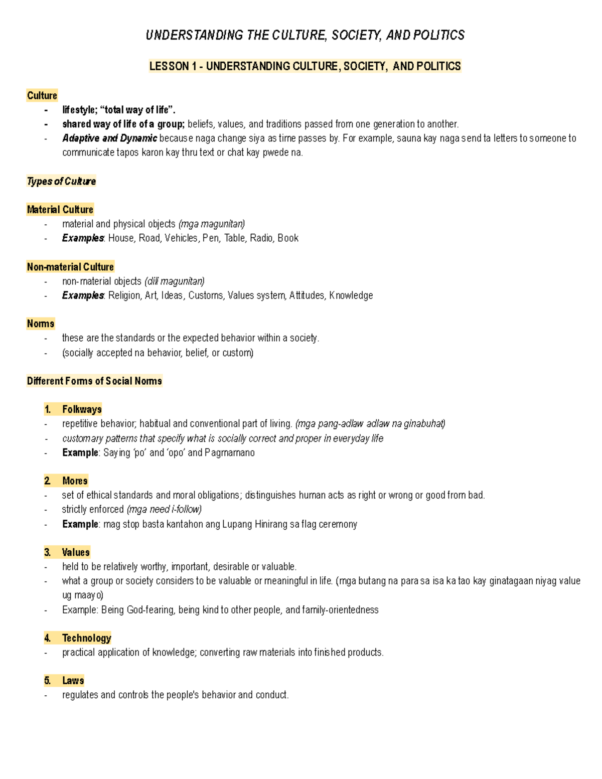 UCSP 101: Lesson 1 - Understanding Culture, Society, and Politics - Studocu