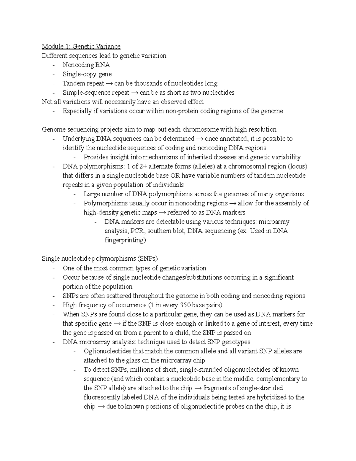 Theme 5 - notes - Module 1: Genetic Variance Different sequences lead ...