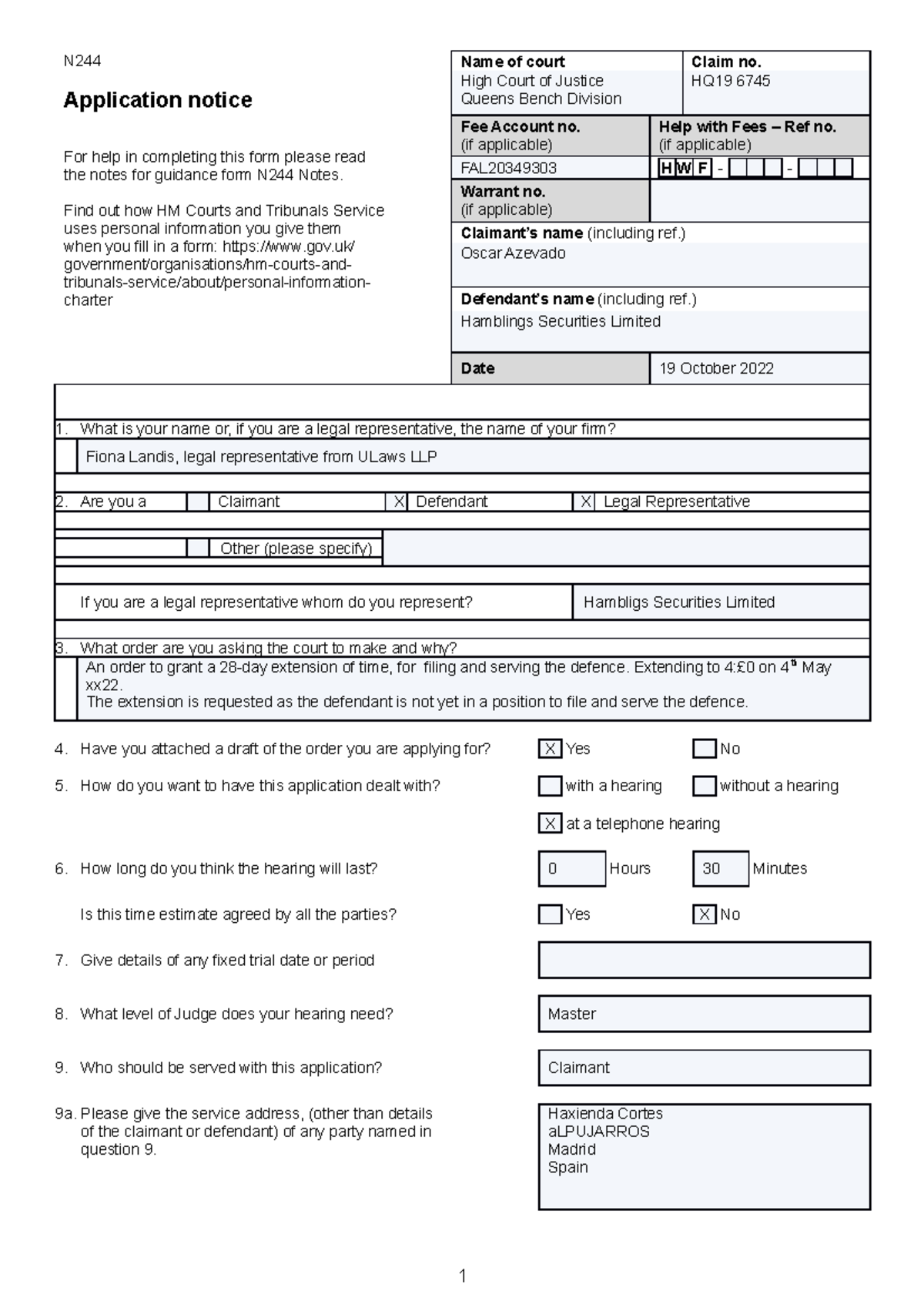 Example N244 form - application to court - N Application notice For ...