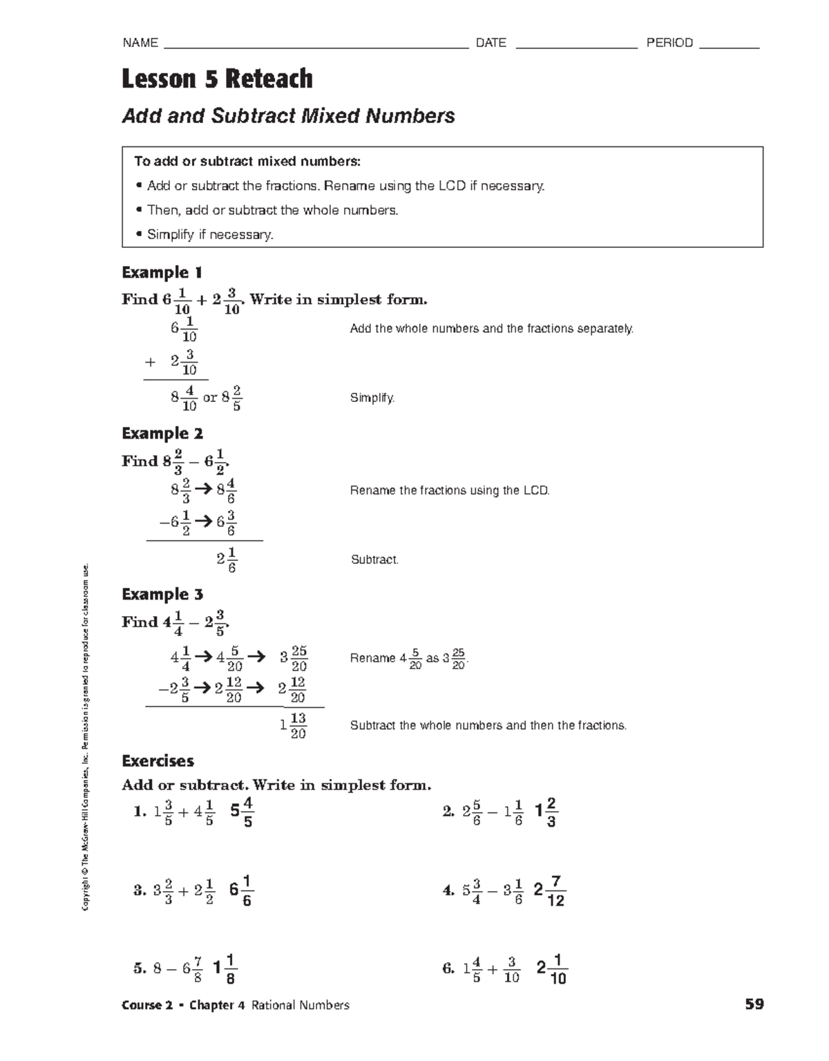 G7-Add & Subtract Mixed Numbers - NAME ...