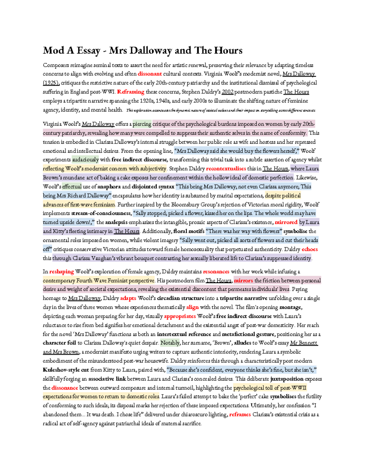 Mod A Essay: Reimagining Female Agency in Mrs Dalloway & The Hours ...
