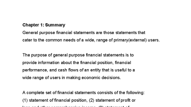 Chapter 1: Summary of General Purpose Financial Statements - Studocu