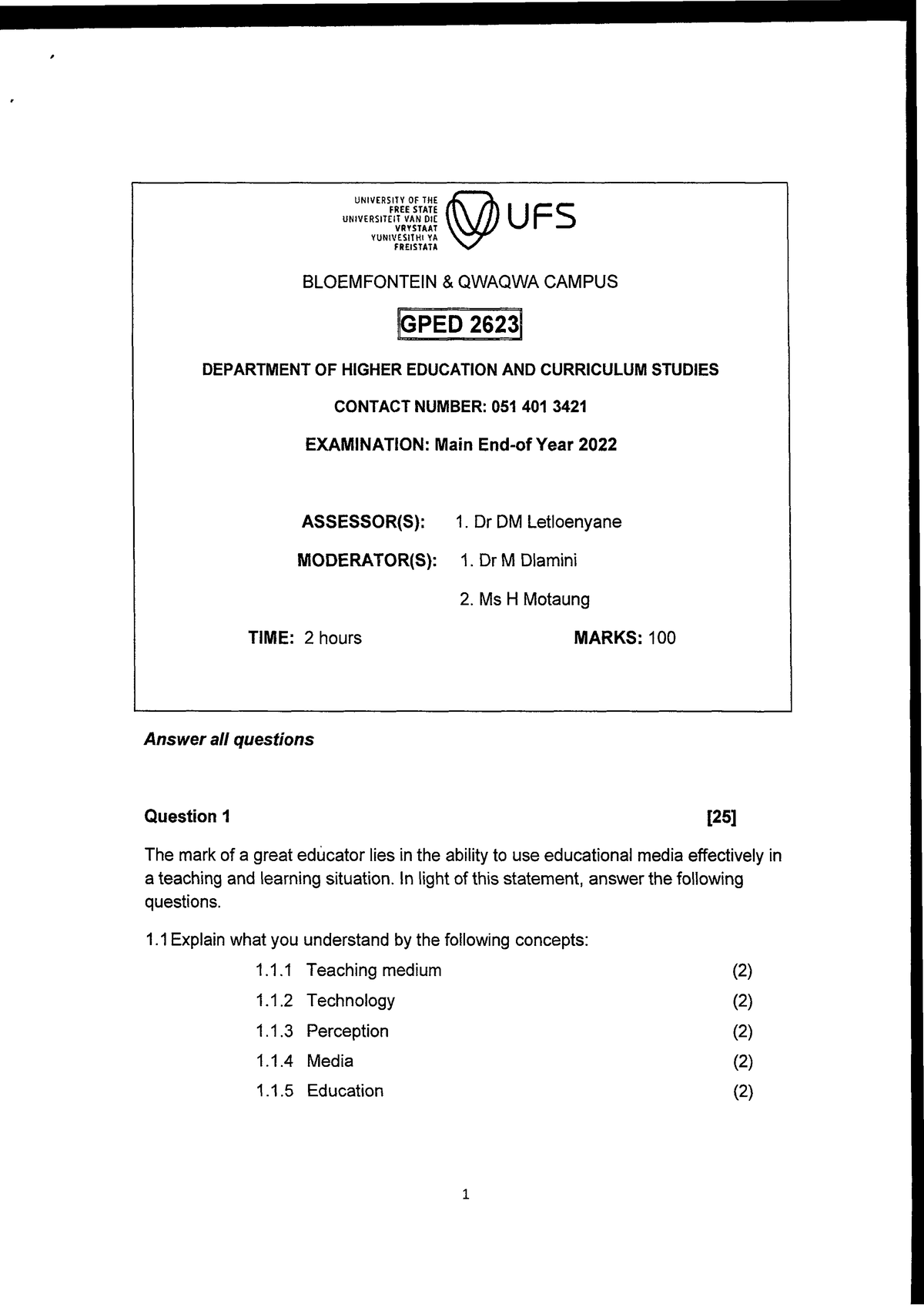 GPED 2623 Main Year Exam Paper: Effective Teaching Media & Assessment ...