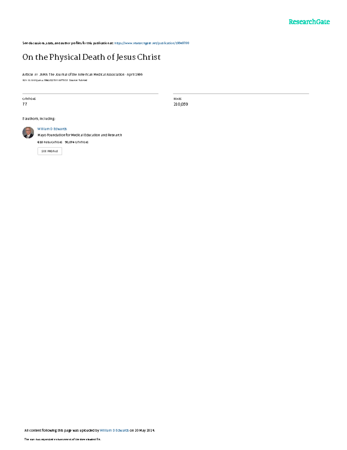 Physical Death of Jesus Christ: A Medical Perspective (JAMA 1986) - Studocu