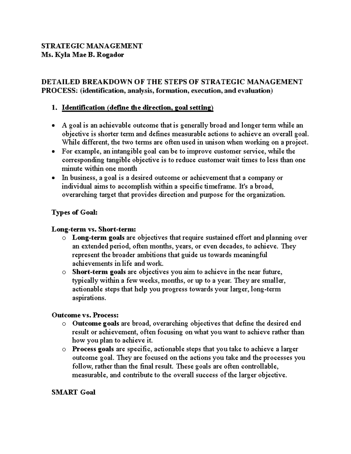 Strategic Management Process Breakdown: Steps & Analysis (SM-1) - Studocu