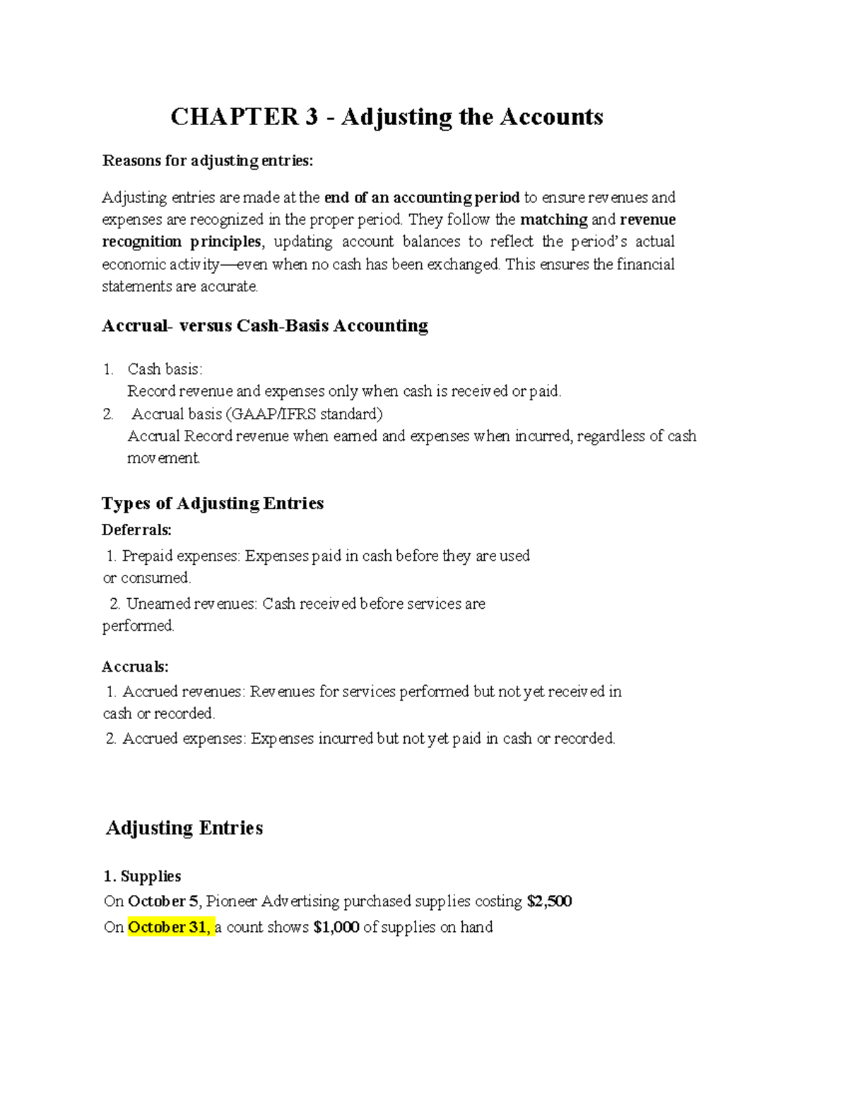 Chapter 3 - Adjusting the Accounts: Key Concepts and Entries - Studocu