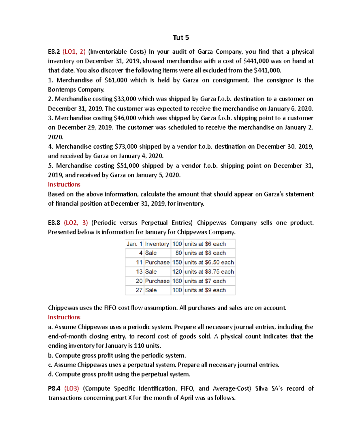 FA1 Tut 5 - Inventory Audit and Cost Flow Calculations - Studocu