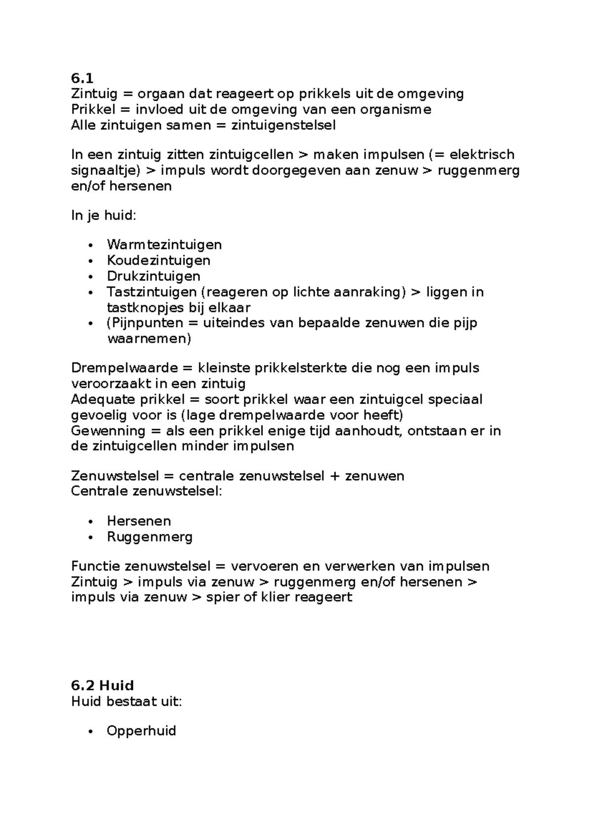 Thema 6: Zintuigen, Zenuw- en Hormoonstelsel - VWO 1 Notes - Studeersnel