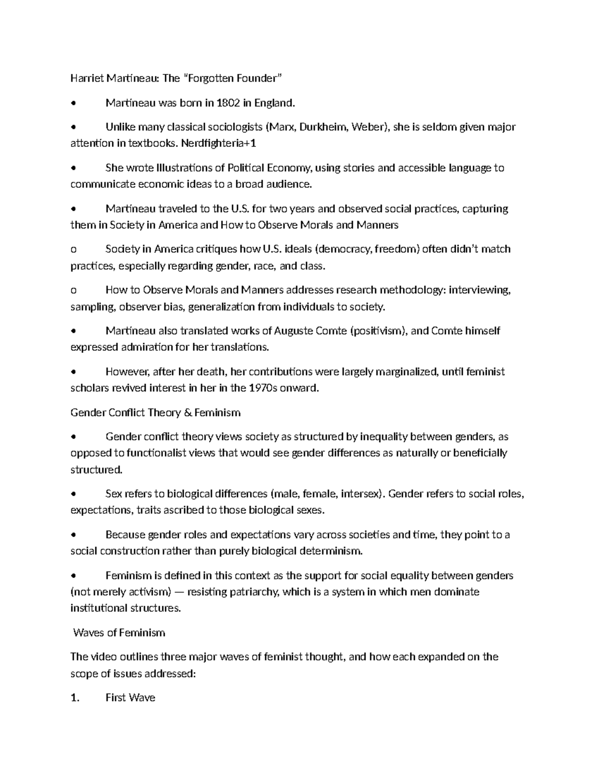 Harriet Martineau: Insights on Gender Conflict Theory & Feminism - Studocu