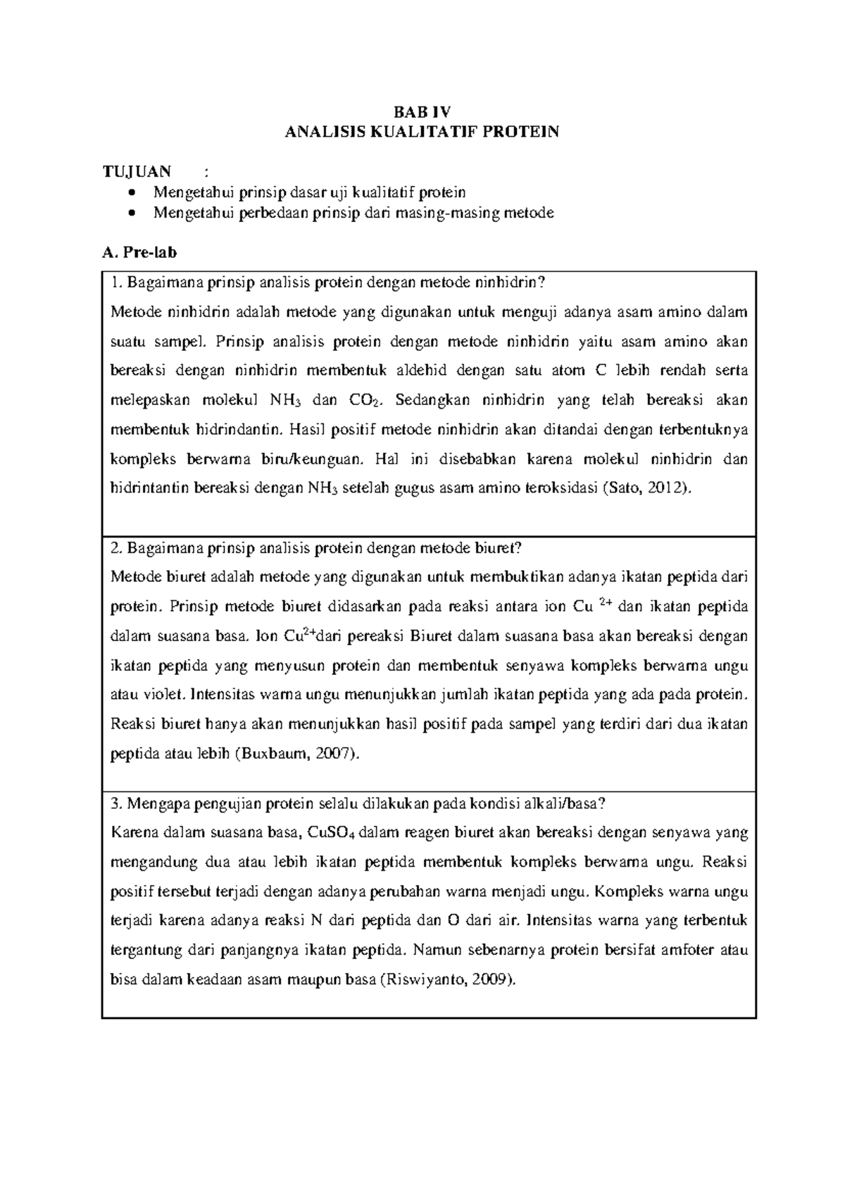Laporan Analisis Kualitatif Protein (Proyek Kualitatif 101) - Studocu