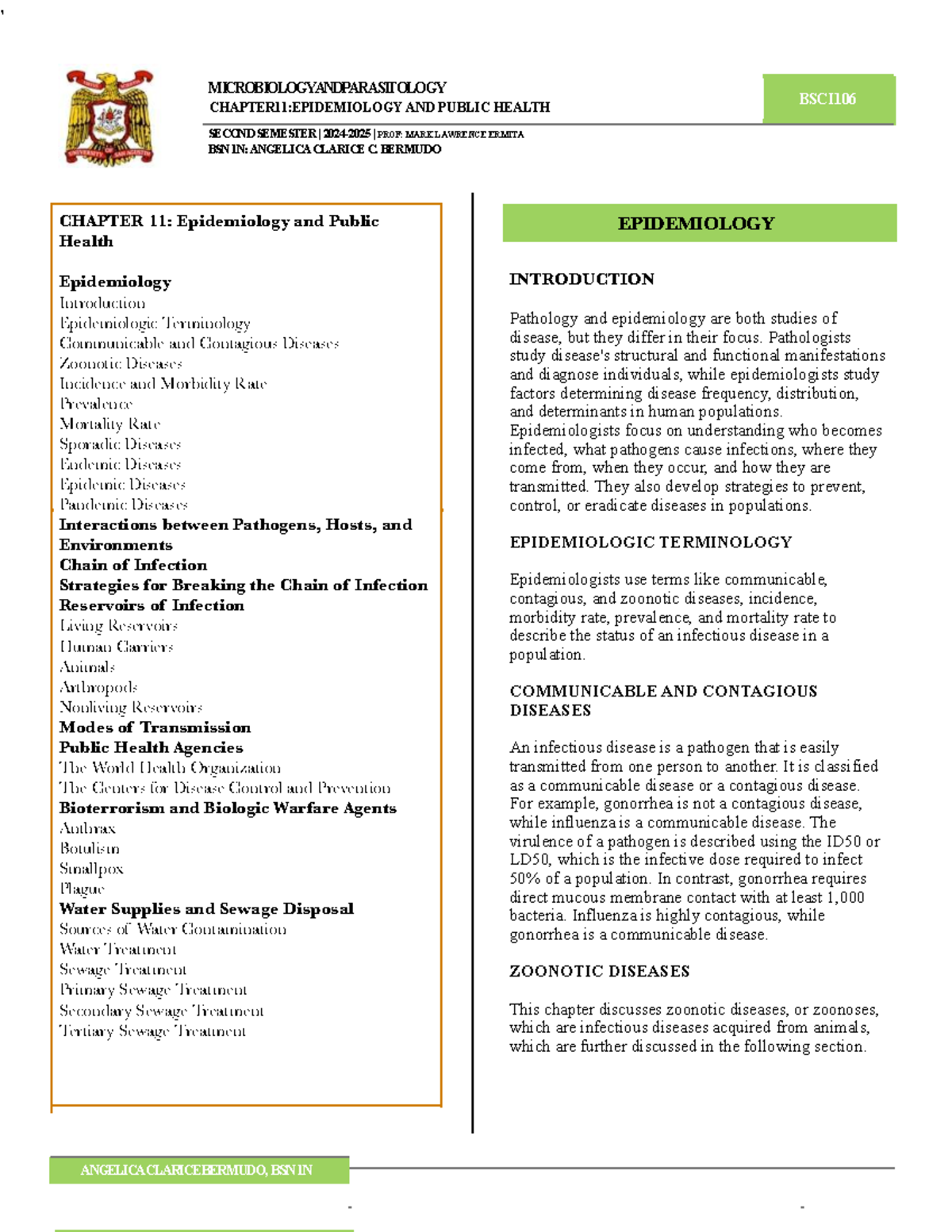 Microbiology and Parasitology BSCI 106: Chapter 11 - Epidemiology ...