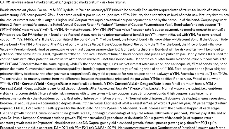 FIN2704 final exam cheat sheet - CAPM: risk-free return + market risk ...