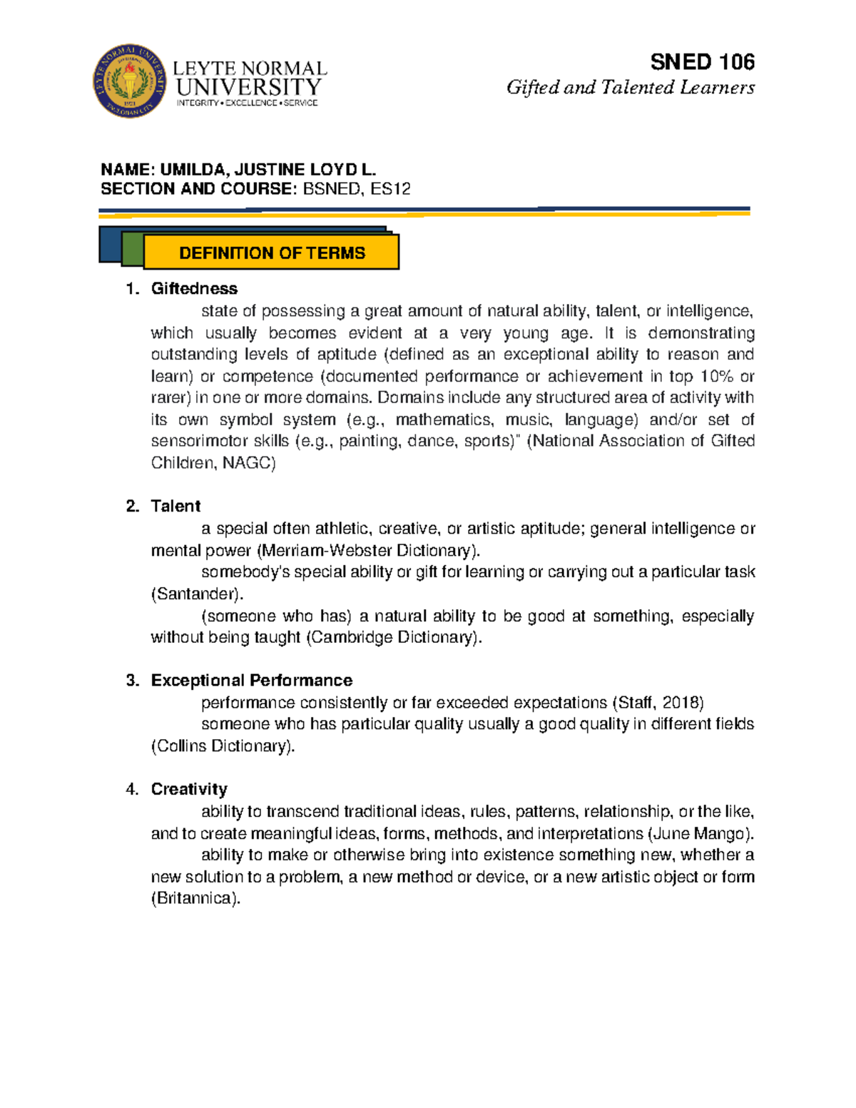 Umilda, Justine LOYD Definition OF Terms - Gifted and Talented Learners ...
