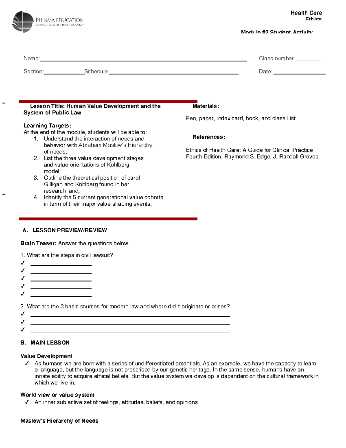 SAS 2 Bioethics Lesson on Human Value Development and Public Law - Studocu