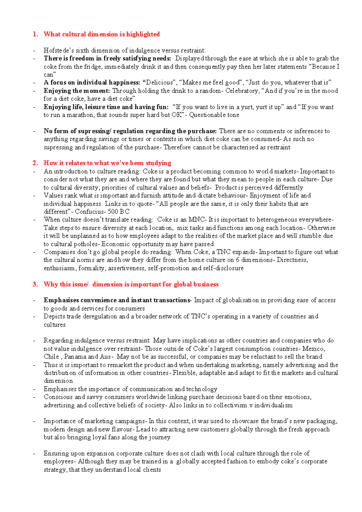Final IBUS1102 - Cultural Dimensions: Indulgence vs. Restraint Summary ...
