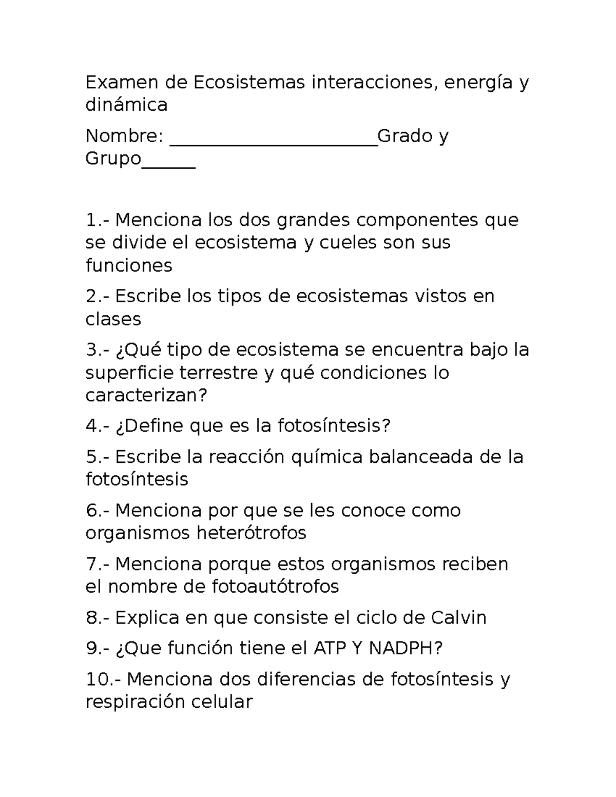 Examen 2 ecosistems - Examen de Ecosistemas interacciones, energía y ...