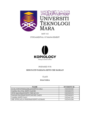 MGT162 Group Assignment - FUNDAMENTALS OF MANAGEMENT (MGT 162) GROUP ...