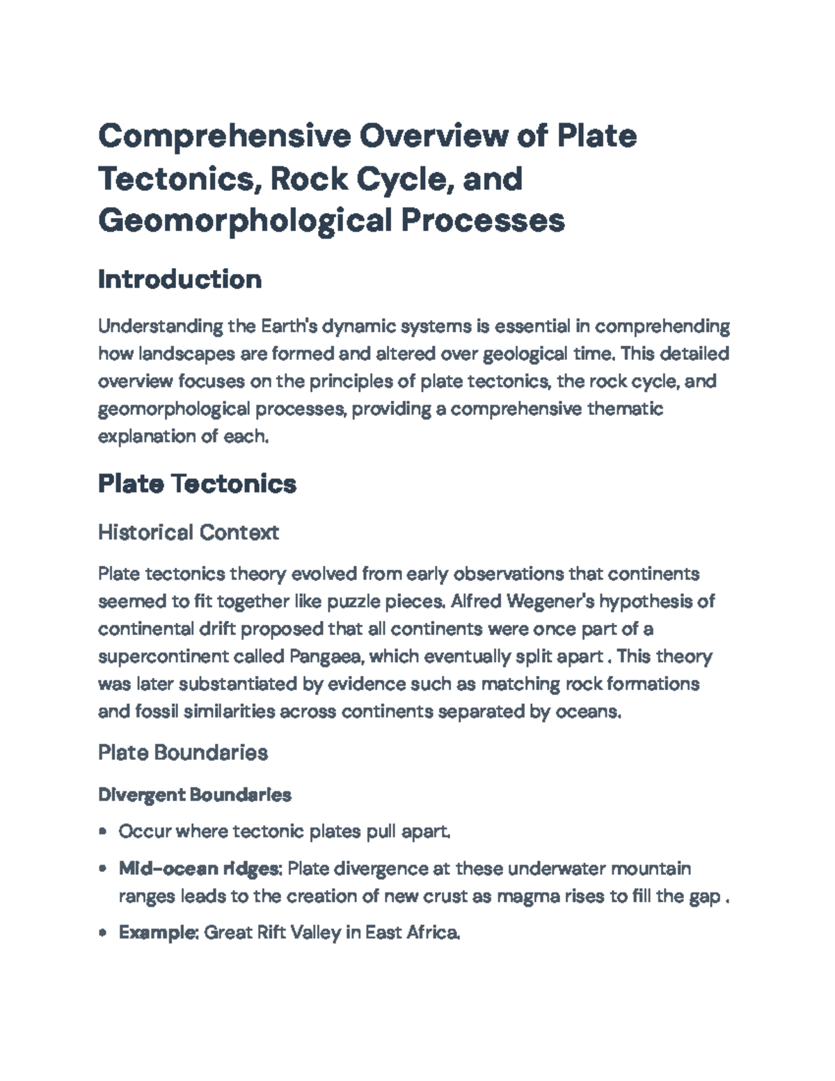 Comprehensive Overview of Plate Tectonics and Geological Processes ...