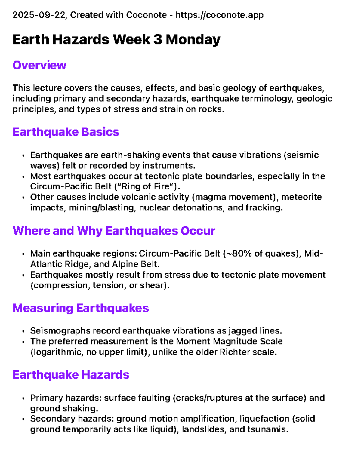 Earth Hazards (GEOL 101) Week 3 Lecture Notes on Earthquakes - Studocu