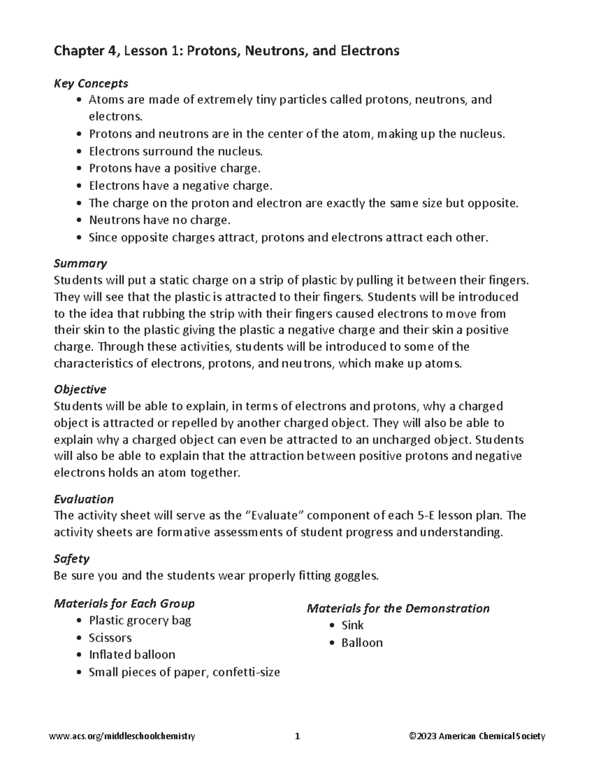 Ch4 L1 Lesson Plan: Understanding Protons, Neutrons, and Electrons ...