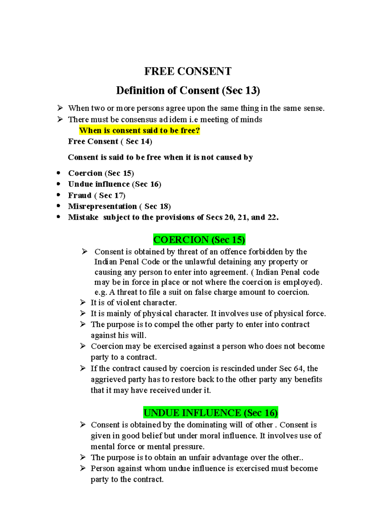 Free consent - Business law notes - FREE CONSENT Definition of Consent ...