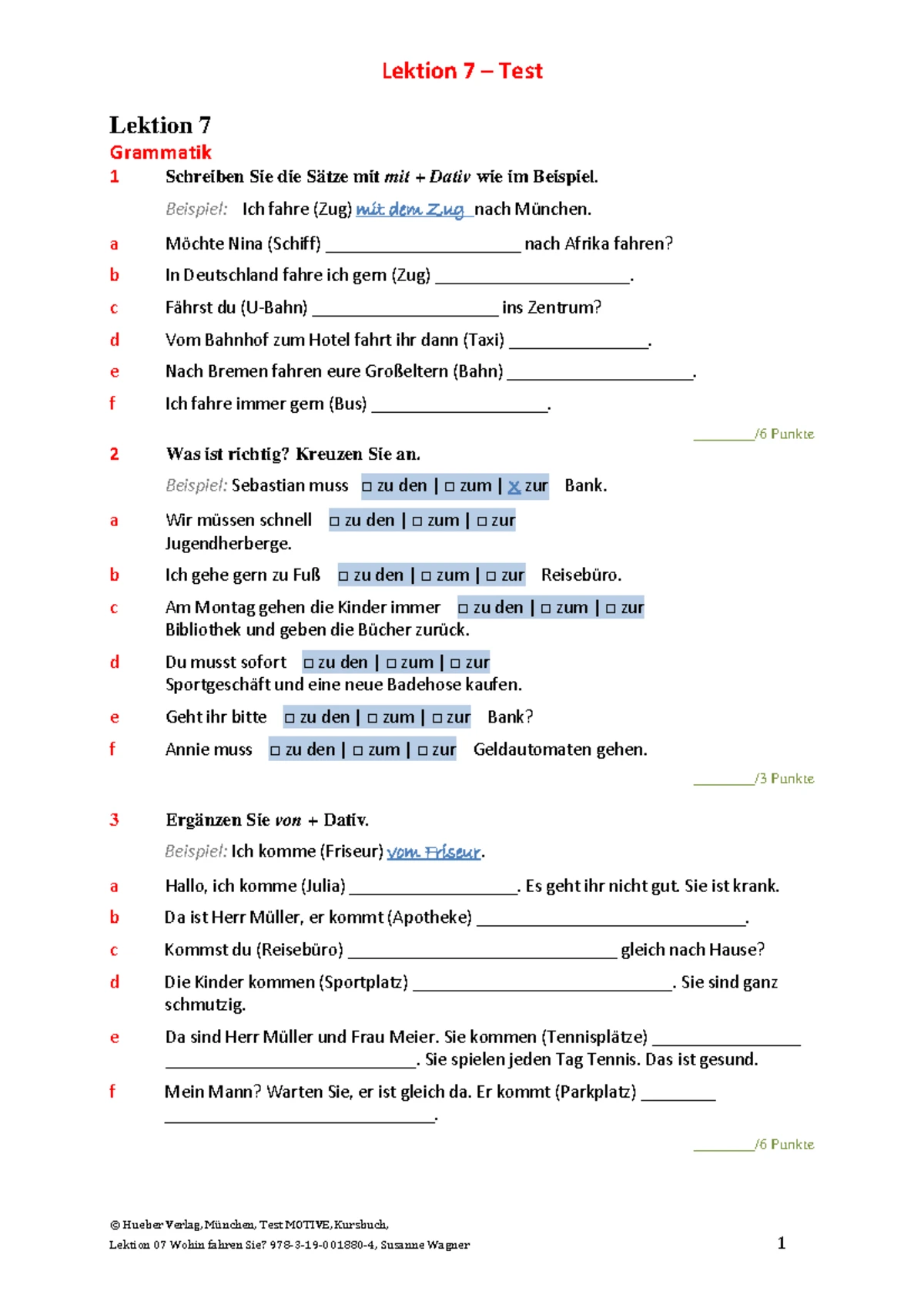Motive A1 Lektion 5 Test 2018 0326 - © Hueber Verlag, M ̧nchen, Test ...