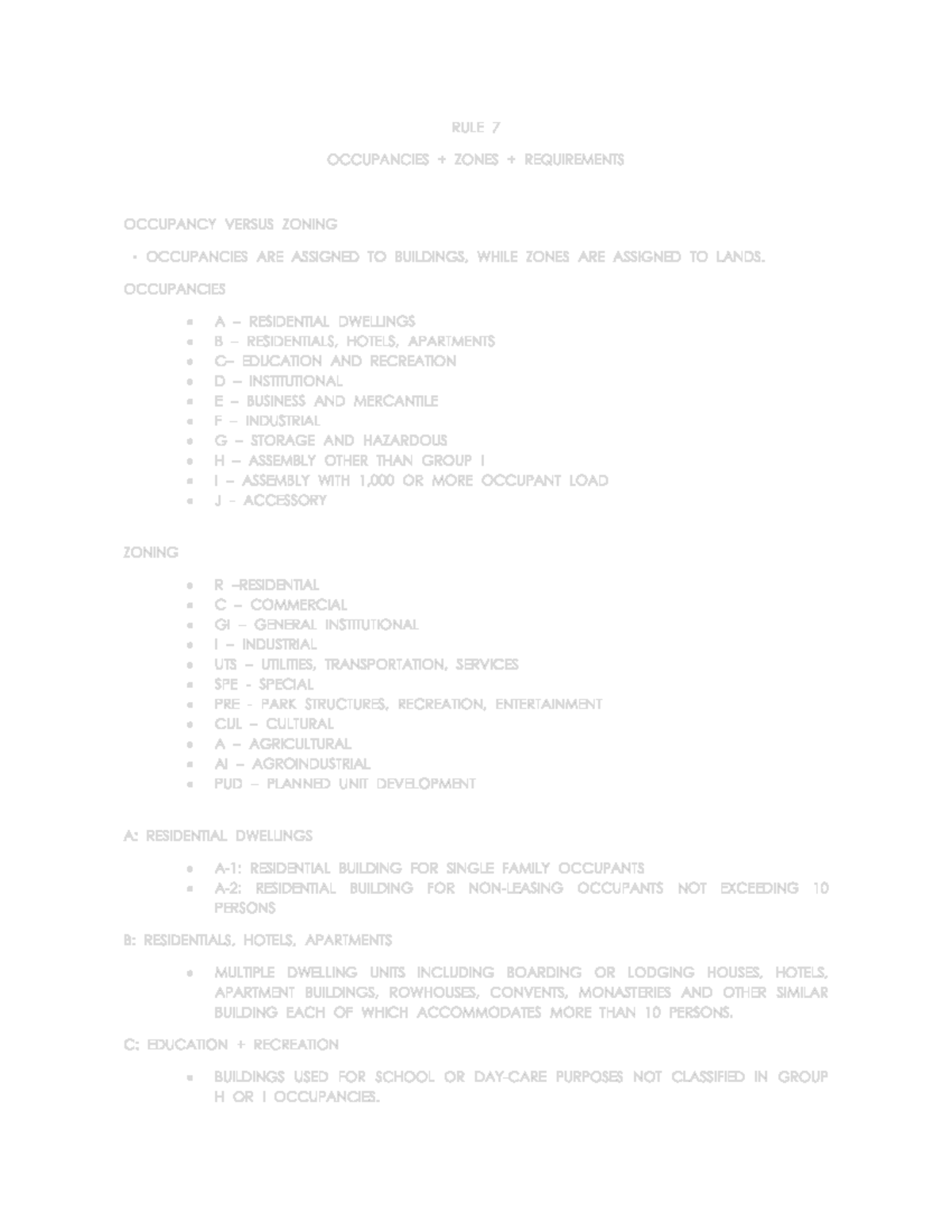 Rule 7: Occupancy Zones & Requirements Overview for Prof. Prac - Studocu