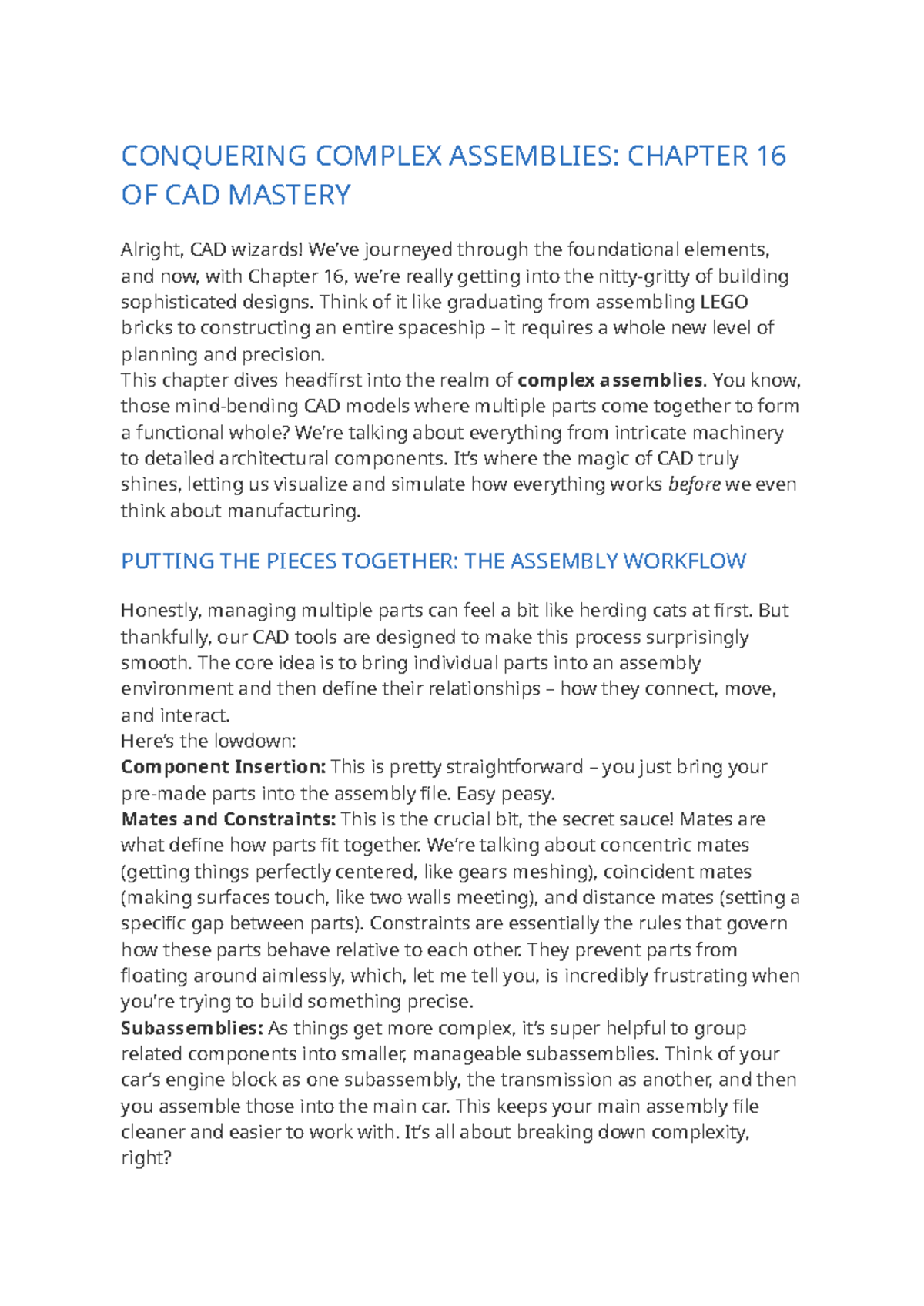CAD 101: Mastering Complex Assemblies - Chapter 16 Review - Studocu