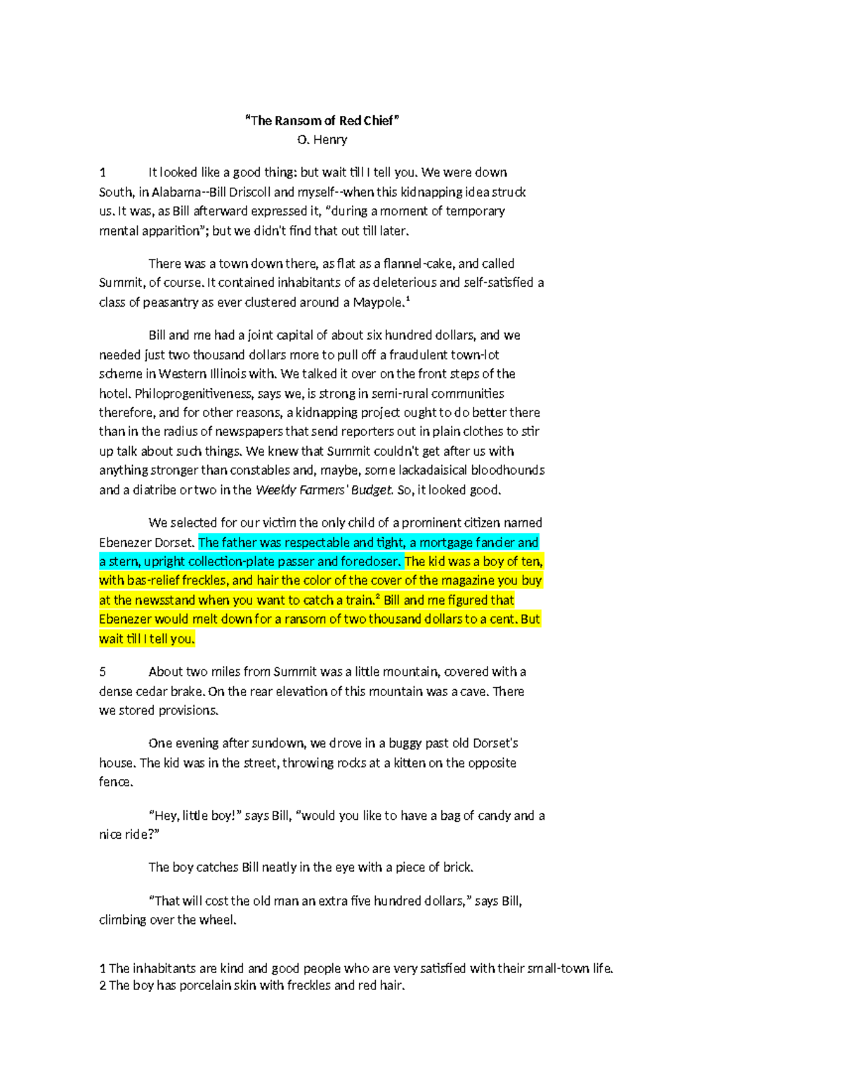 The Ransom of Red Chief - A Study Guide (LIT101) - Studocu