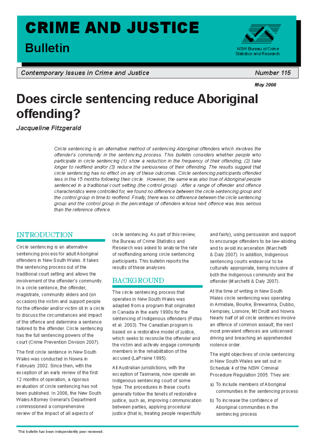 Circle Sentencing: Impact on Aboriginal Offender Recidivism Analysis ...