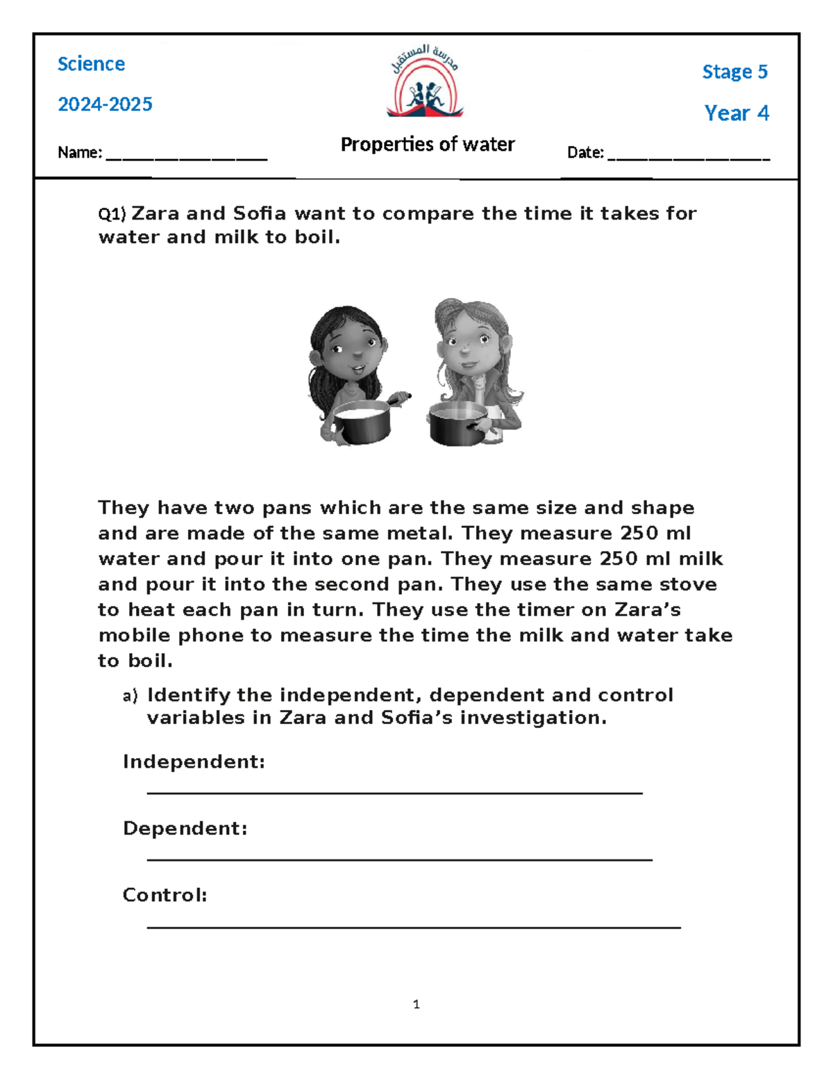 Science Stage 5 Year 4: Properties of Water Experiment Worksheet - Studocu