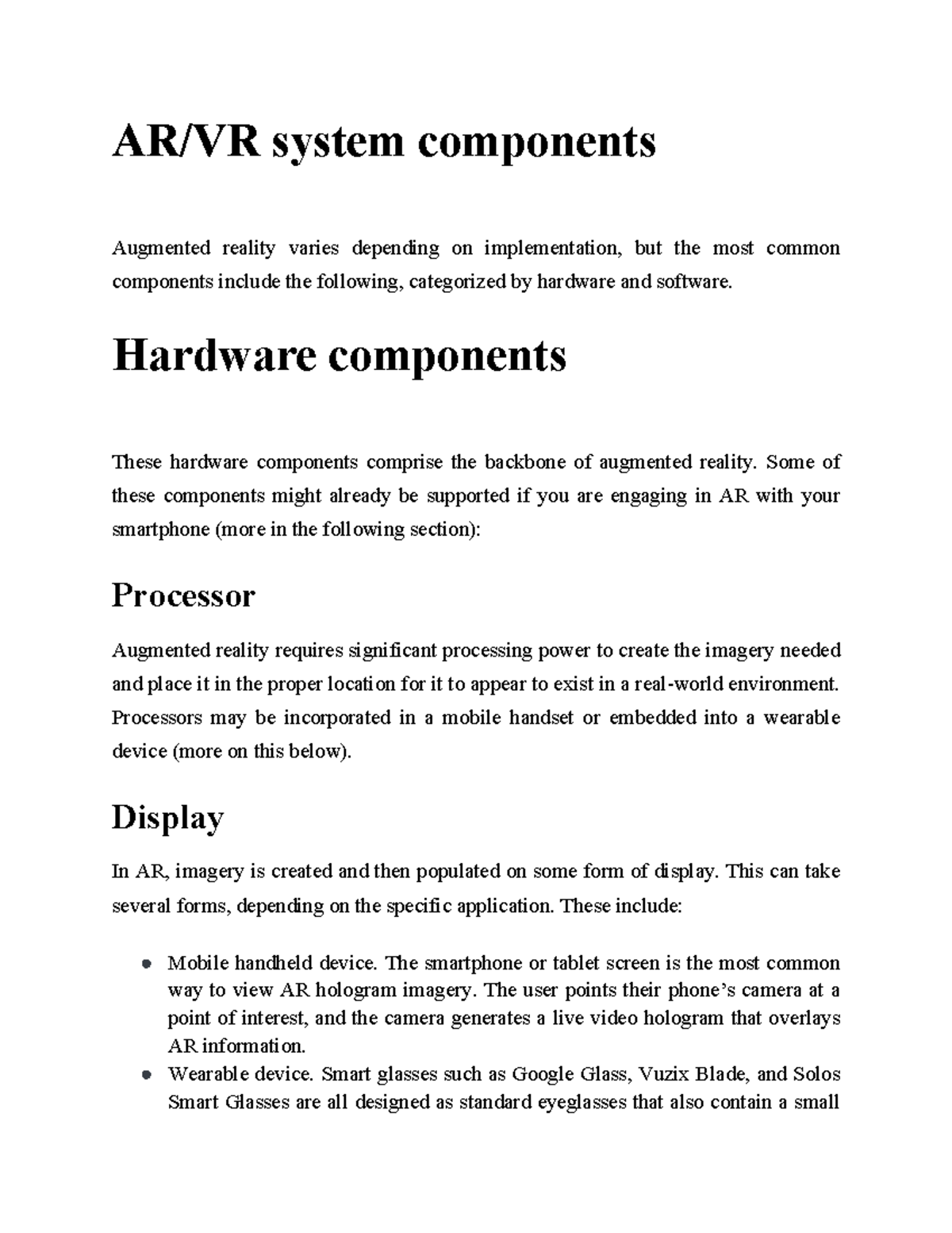 AR VR Hardware Components: Key Elements of Augmented Reality - Studocu